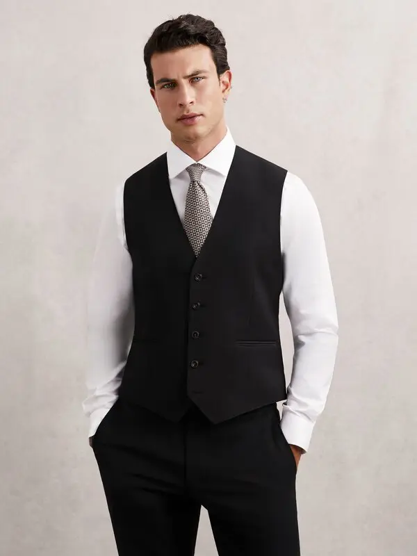 REISS Wool-blend Tailored-fit Waistcoat - Black