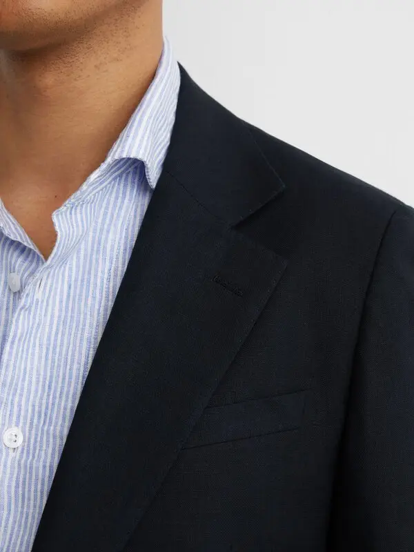 REISS Tailored Fit Single-breasted Linen Blazer - Navy