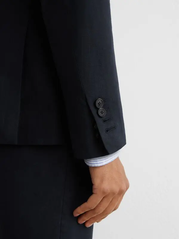 REISS Tailored Fit Single-breasted Linen Blazer - Navy