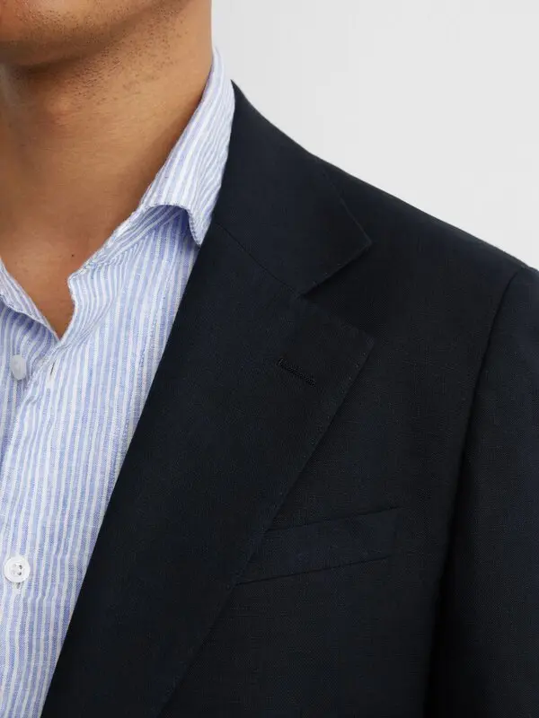 REISS Tailored Fit Single Breasted Linen Blazer - Navy