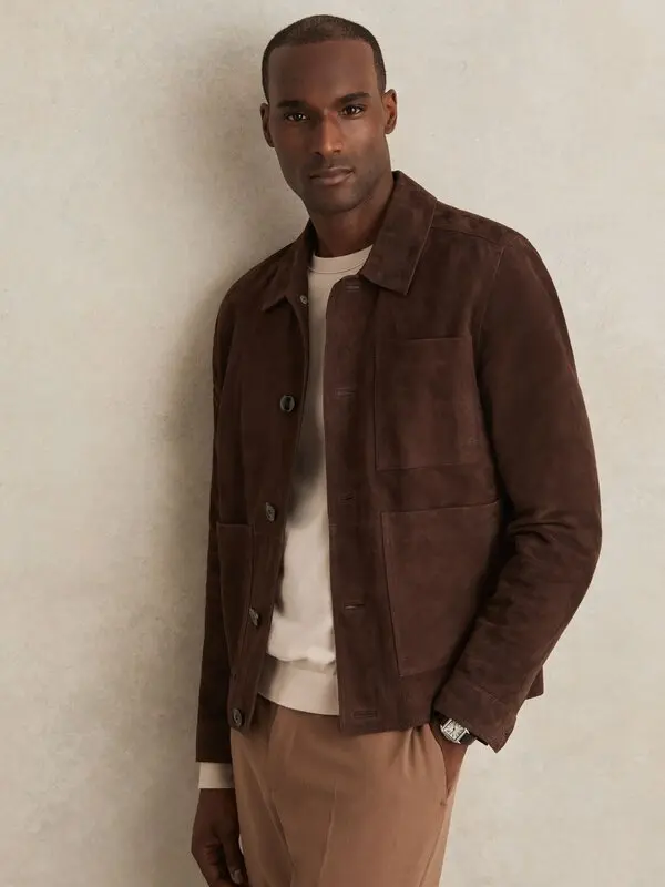 REISS Suede Button-through Trucker Jacket