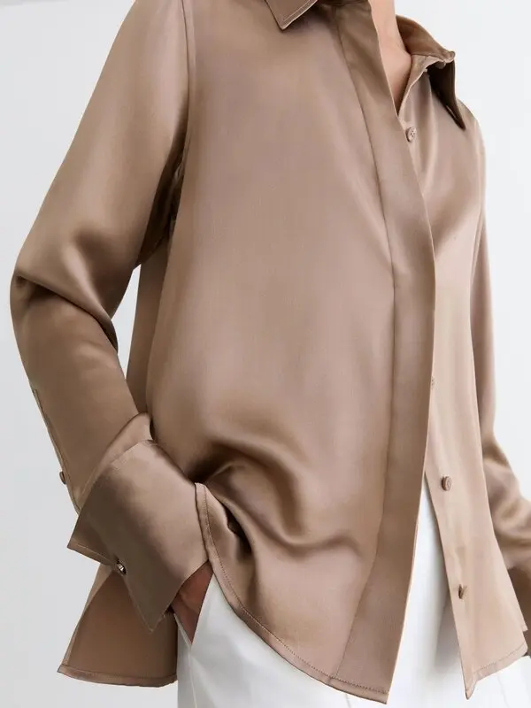 REISS Petite Silk-satin Shirt - Taupe Brown