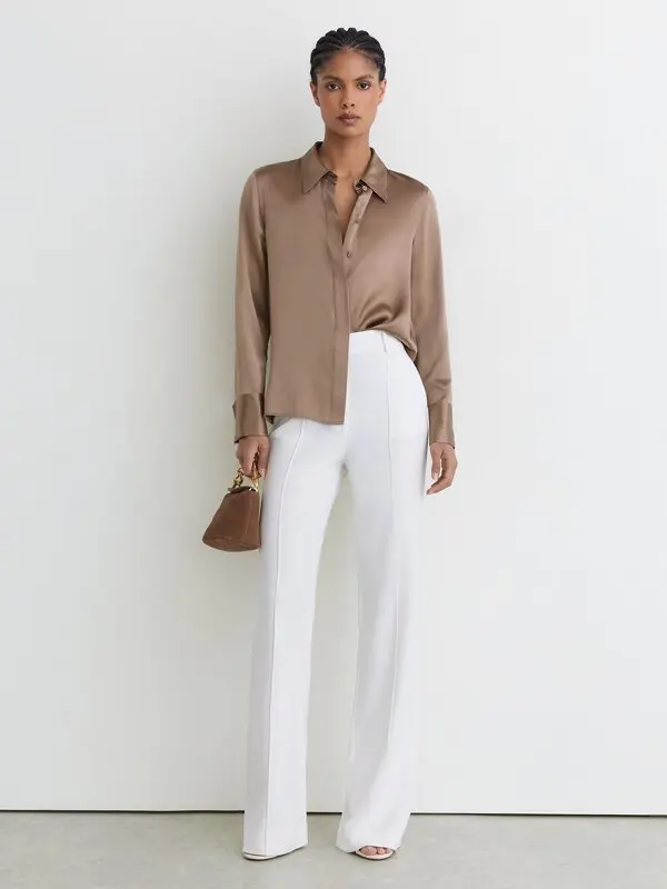 REISS Petite Silk-satin Shirt - Taupe Brown