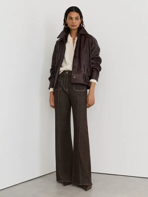 REISS Sakura Mid-rise Flared Jeans - Brown