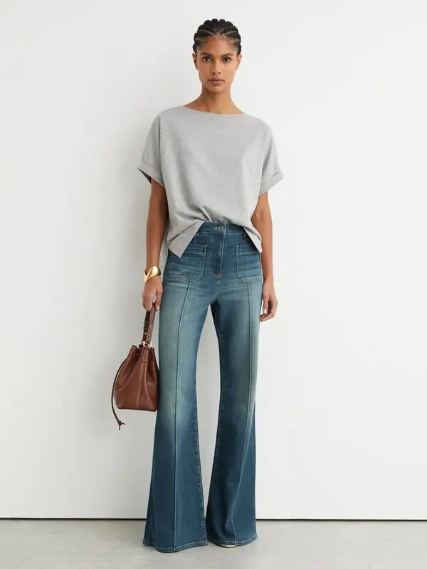 REISS Sakura Mid-rise Flared Jeans - Mid Blue