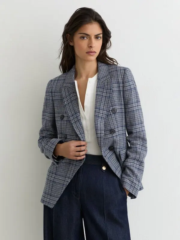 REISS Double-breasted Blazer Cotton-linen