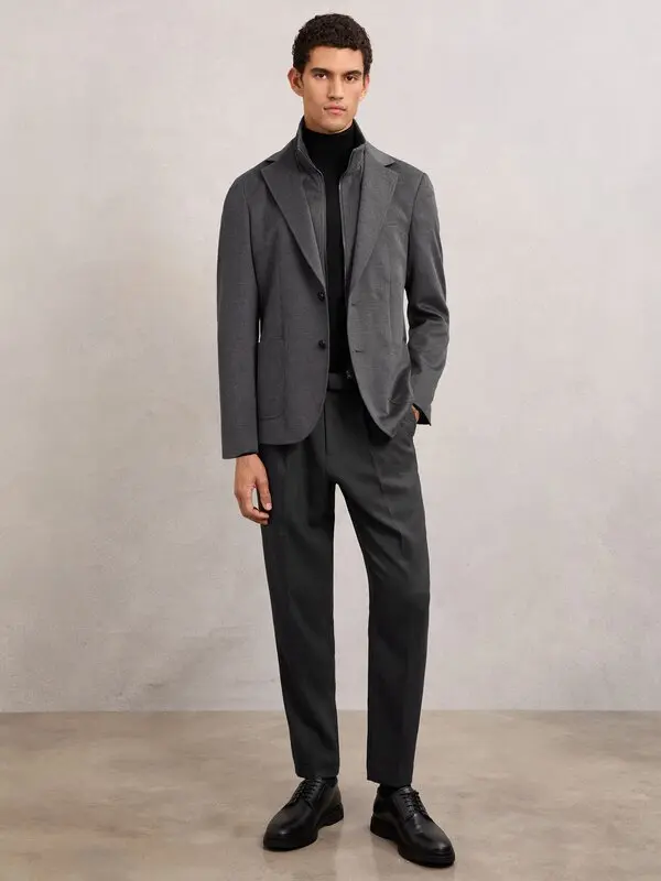 REISS Single-breasted Blazer With Gilet Insert Tailored-fit - Charcoal