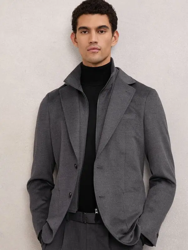 REISS Single-breasted Blazer With Gilet Insert Tailored-fit - Charcoal