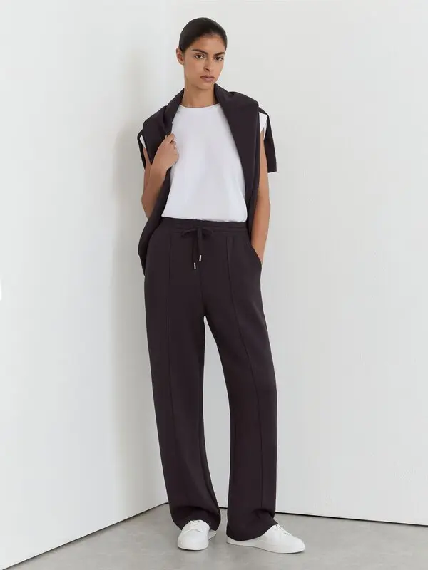 REISS Premium Interlock Wide-leg Joggers - Grape Burgundy