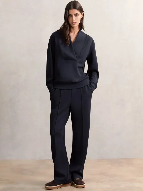 REISS Premium Interlock Wide-leg Joggers - Navy