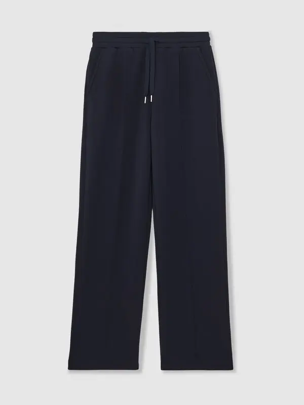 REISS Premium Interlock Wide-leg Joggers - Navy