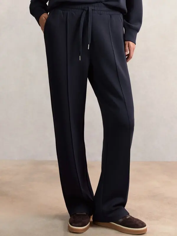 REISS Premium Interlock Wide-leg Joggers - Navy