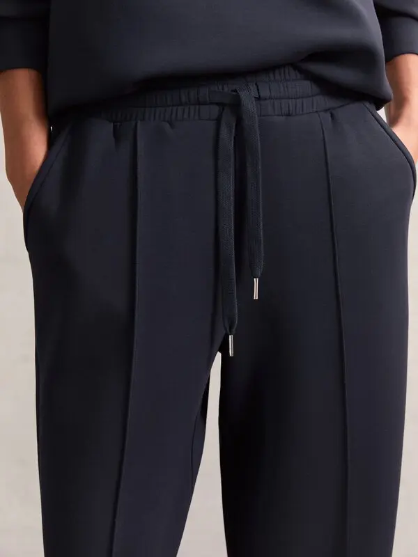 REISS Premium Interlock Wide-leg Joggers - Navy