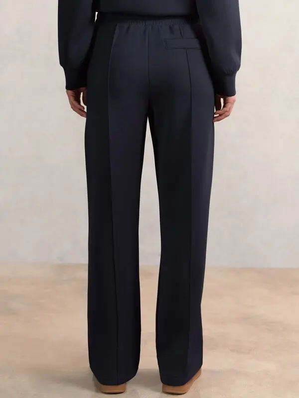 REISS Premium Interlock Wide-leg Joggers - Navy