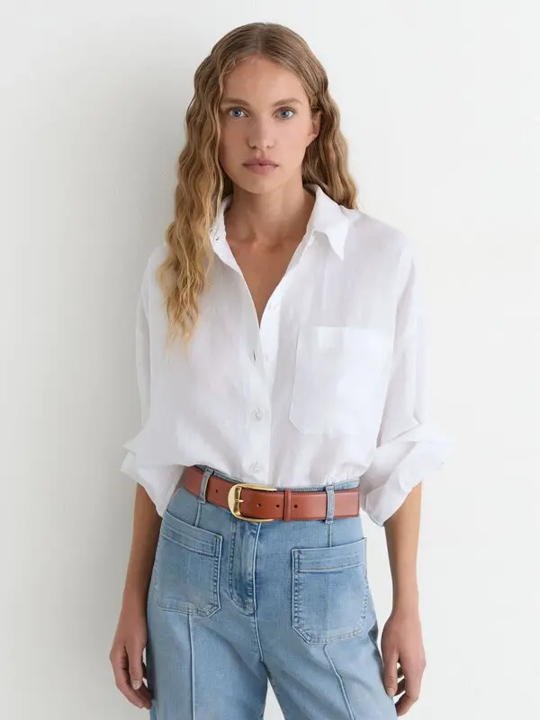 REISS Leather Rounded-buckle Belt