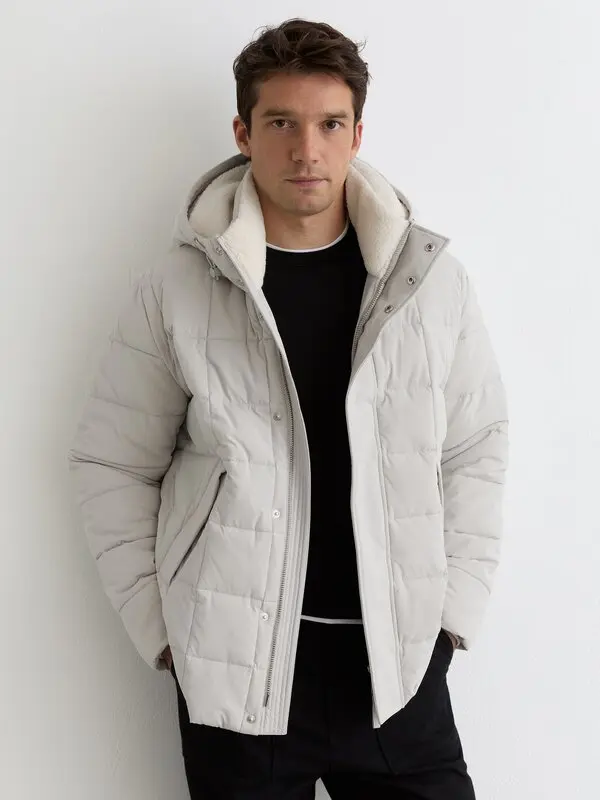 REISS Fleece-lined Hooded Puffer Jacket