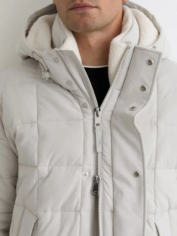 REISS Fleece-lined Hooded Puffer Jacket