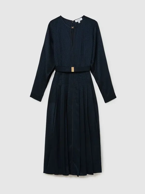REISS Houndstooth-check Belted Midi Dress
