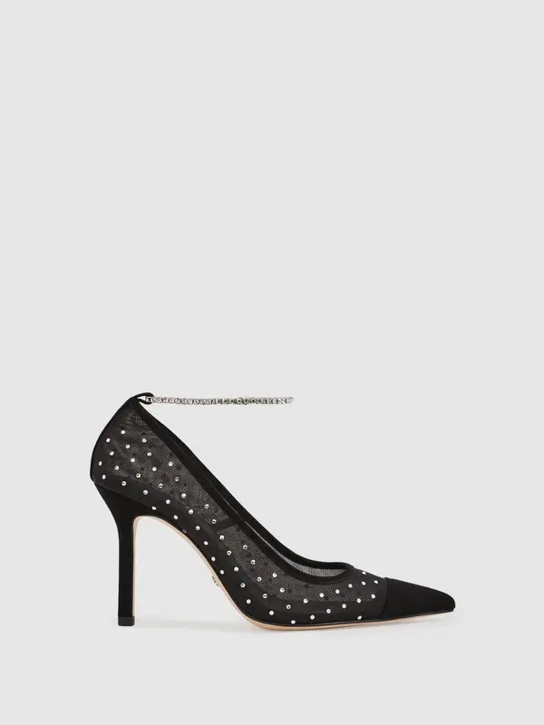 Paige Silva Embellished Mesh Court Shoes With Ankle Strap