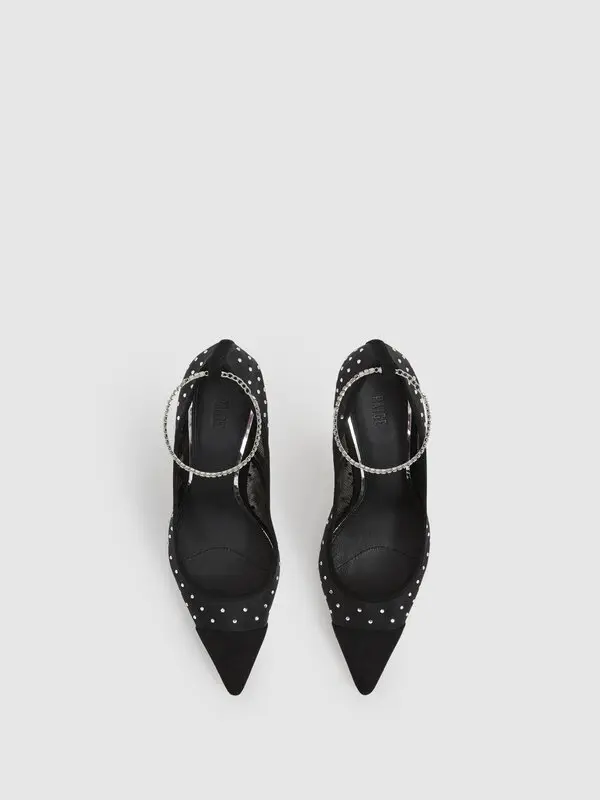 Paige Silva Embellished Mesh Court Shoes With Ankle Strap