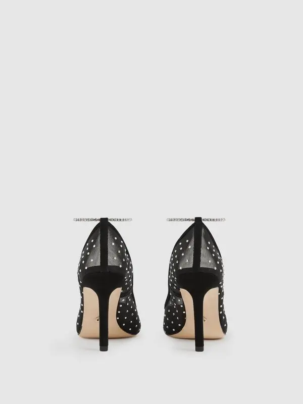 Paige Silva Embellished Mesh Court Shoes With Ankle Strap