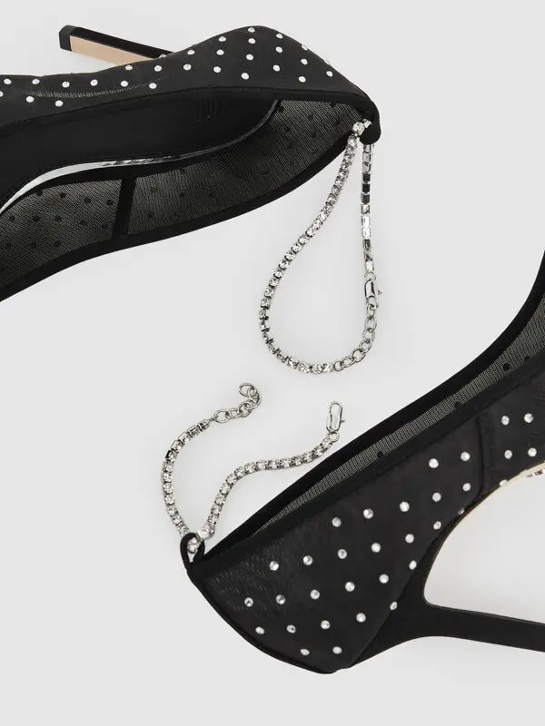 Paige Silva Embellished Mesh Court Shoes With Ankle Strap
