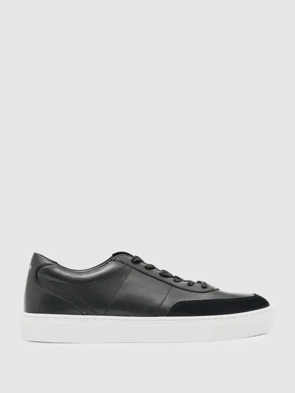 REISS Bonded-leather Low-top Trainers - Black