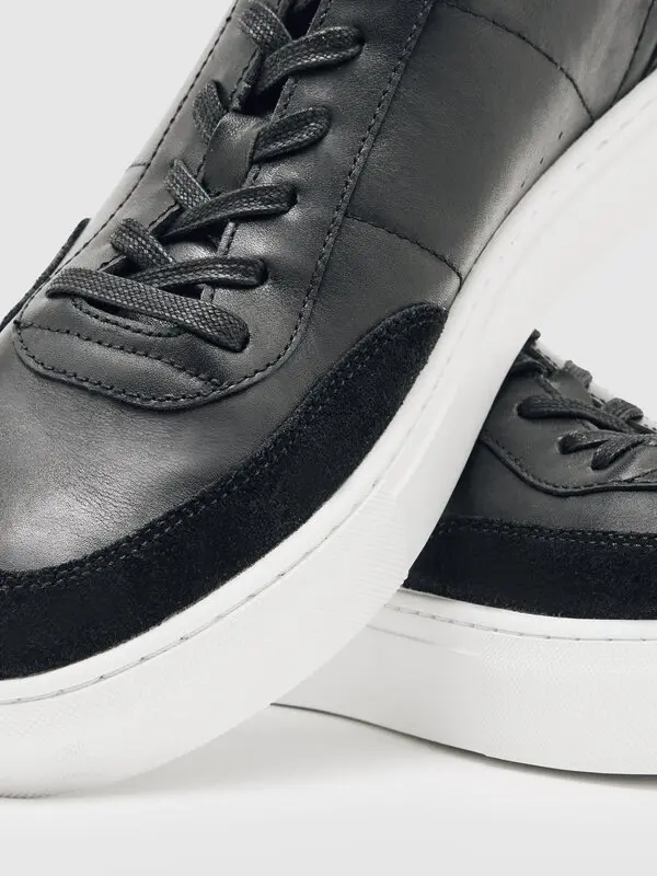REISS Bonded-leather Low-top Trainers - Black