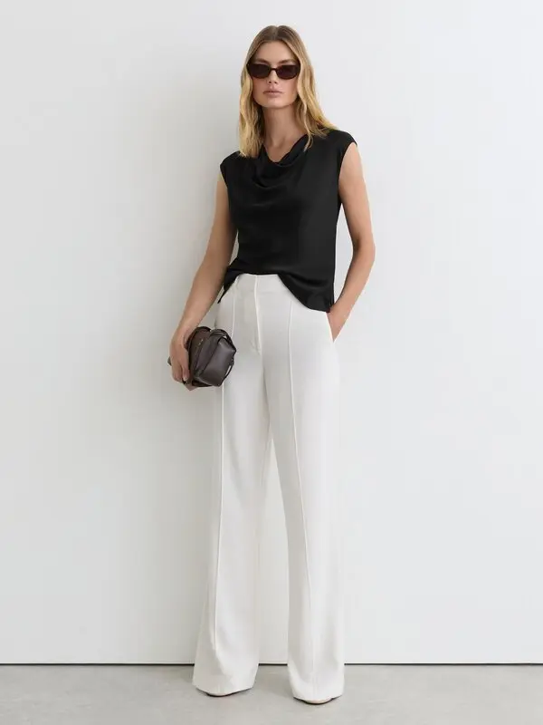 REISS Silk Cowl-neck Sleeveless Top - Black