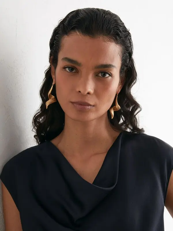 REISS Silk Cowl Neck Sleeveless Top - Navy