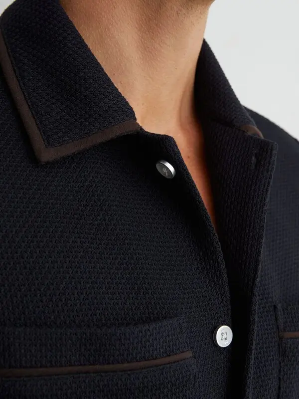 REISS Textured Piped Short-sleeve Shirt - Navy