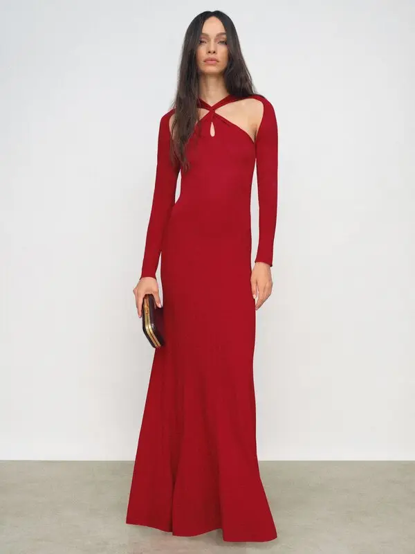 REISS Knitted Cut-out Maxi Dress - Red