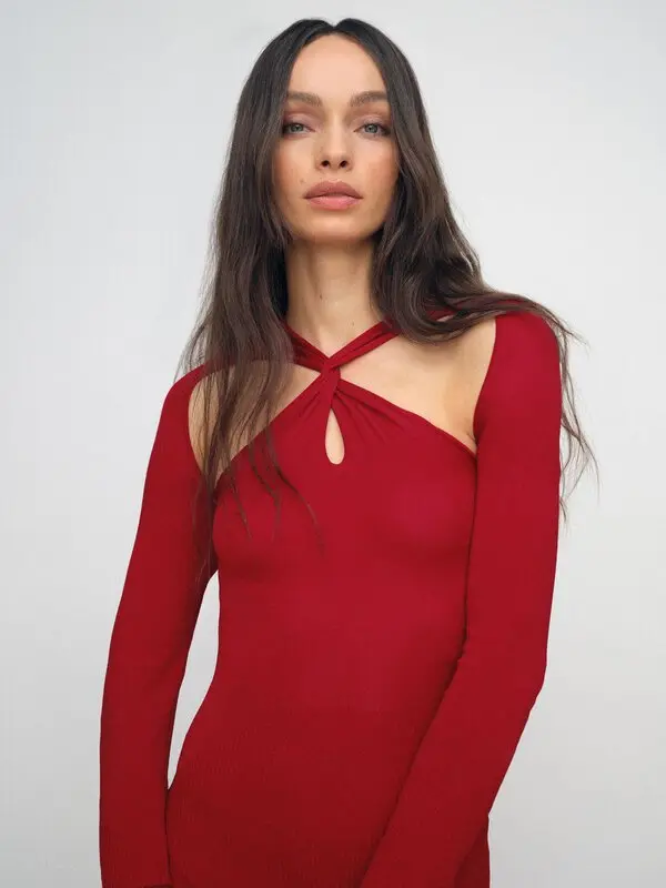 REISS Knitted Cut-out Maxi Dress - Red