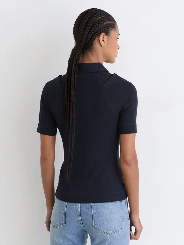 REISS Collar-insert Jersey-knit Top With Wool - Navy