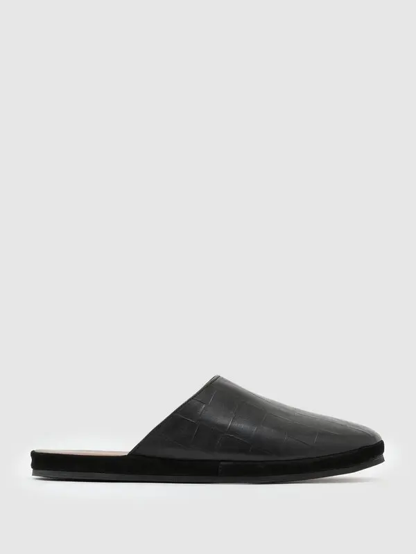 REISS Leather Checkerboard-embossed Mules