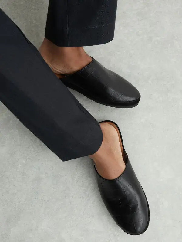 REISS Leather Checkerboard-embossed Mules