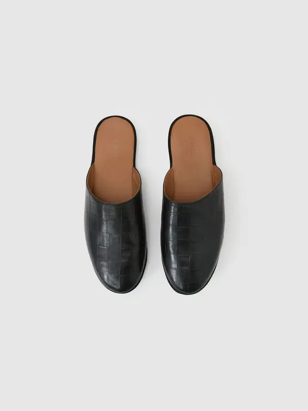 REISS Leather Checkerboard-embossed Mules