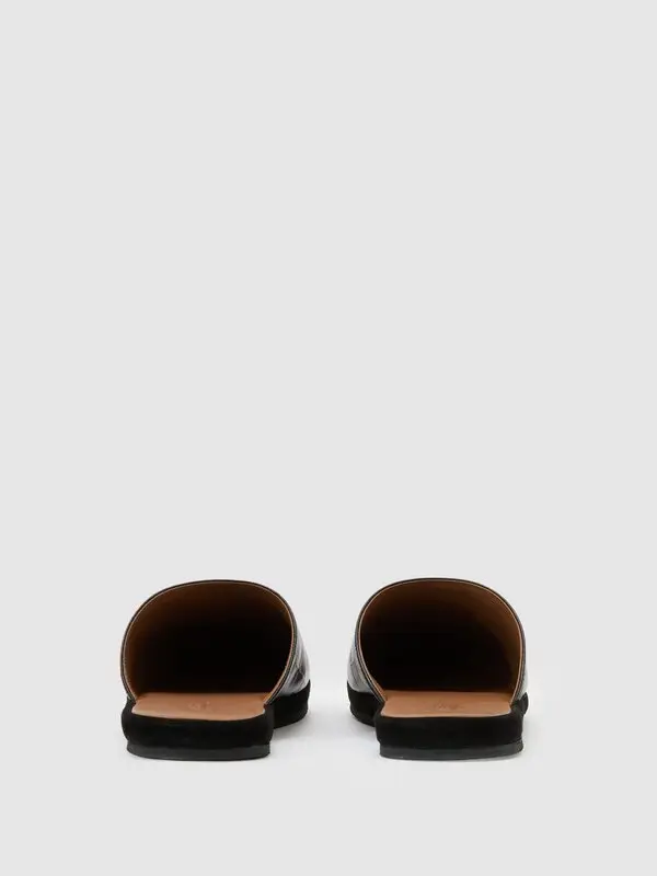 REISS Leather Checkerboard-embossed Mules
