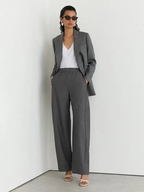 REISS Barrel-leg Trousers With Elasticated Waist - Grey