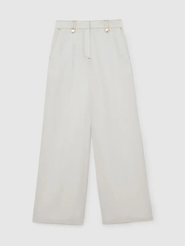 REISS Lyocell Topstitched Wide-leg Trousers - White