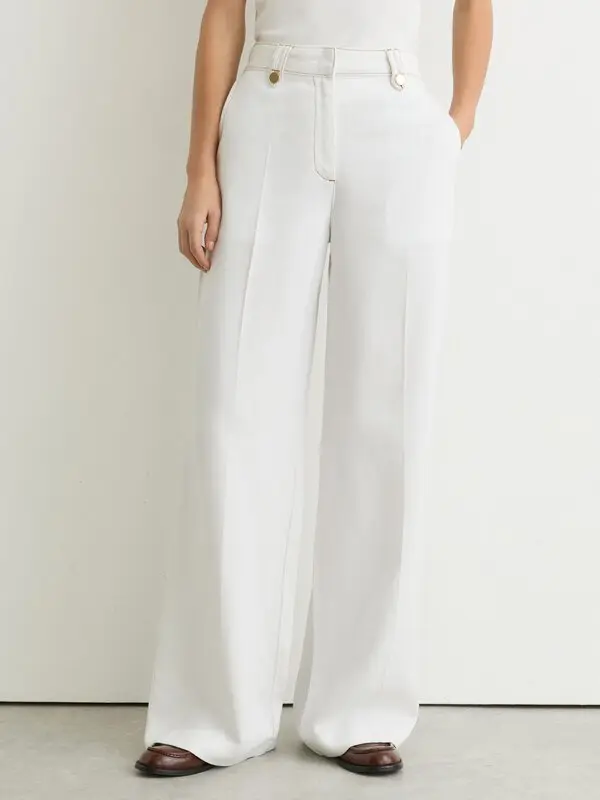 REISS Lyocell Topstitched Wide-leg Trousers - White
