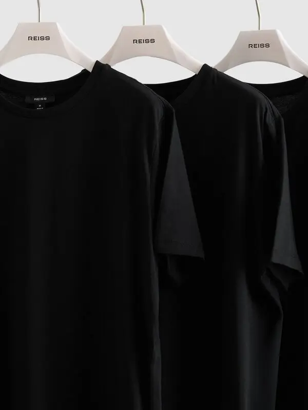 REISS Wheat Melange & Coco Brown Bless Pack Cotton Crew-neck Tailored-fit T-shirts-pack - Black