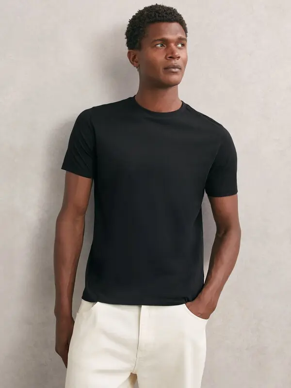 REISS Wheat Melange & Coco Brown Bless Pack Cotton Crew-neck Tailored-fit T-shirts-pack - Black