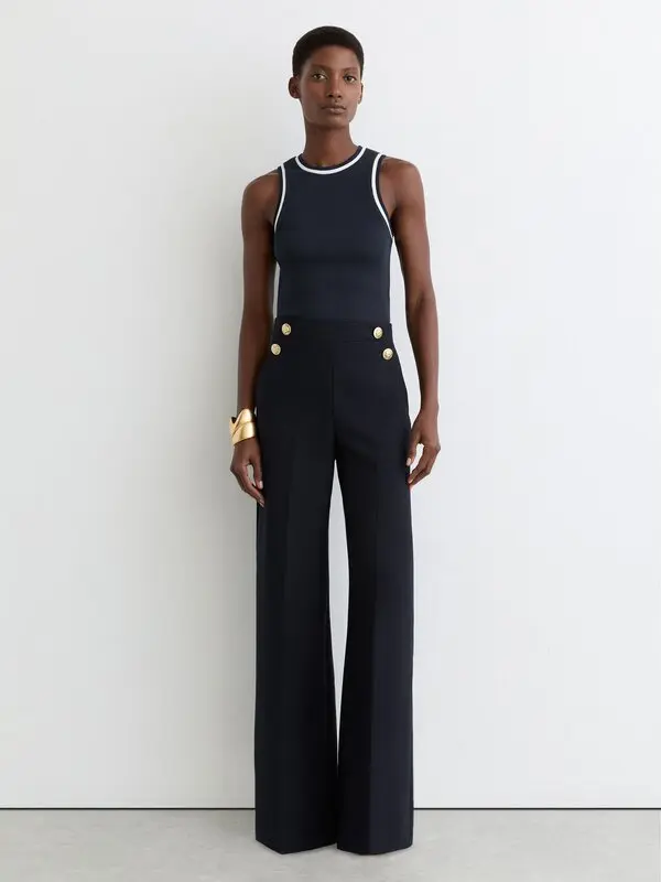 REISS Carley Wide-leg Trousers - Navy