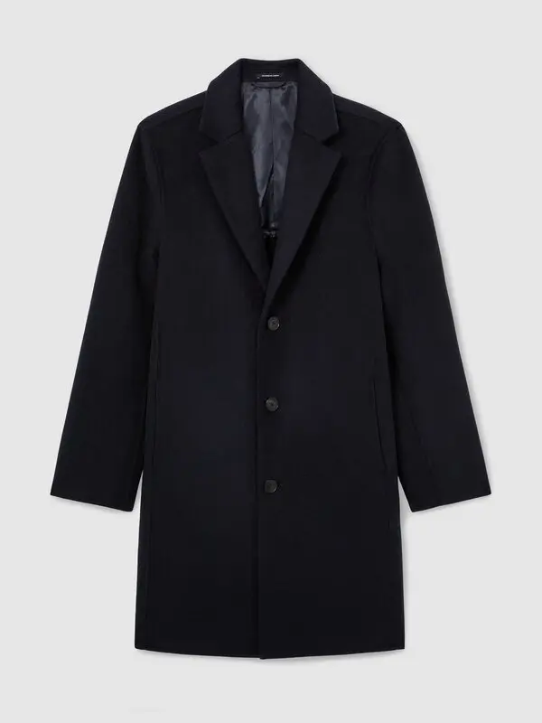 REISS Wool-blend Single-breasted Epsom Coat - Navy