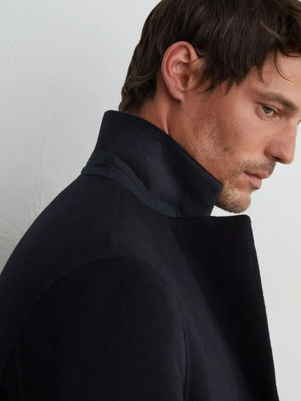 REISS Wool-blend Single-breasted Epsom Coat - Navy