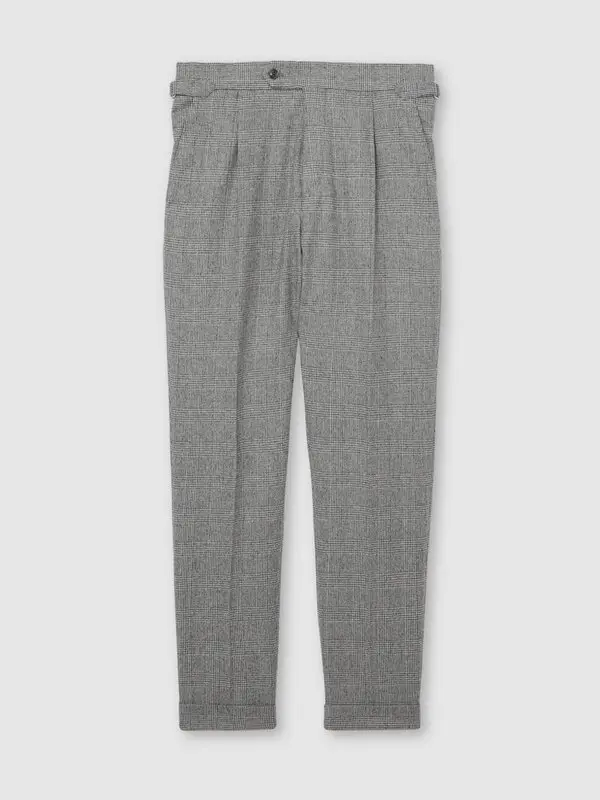 REISS Wool-blend Check Tapered Trousers
