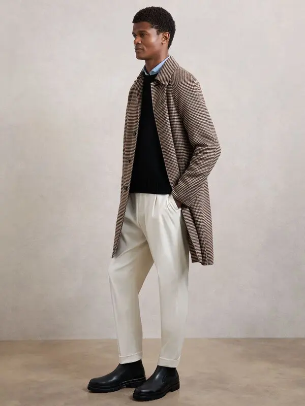 REISS Wool-blend Houndstooth Check Overcoat