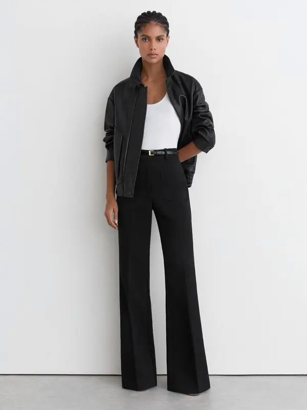 REISS Twill Patch-pocket Flared Trousers - Black