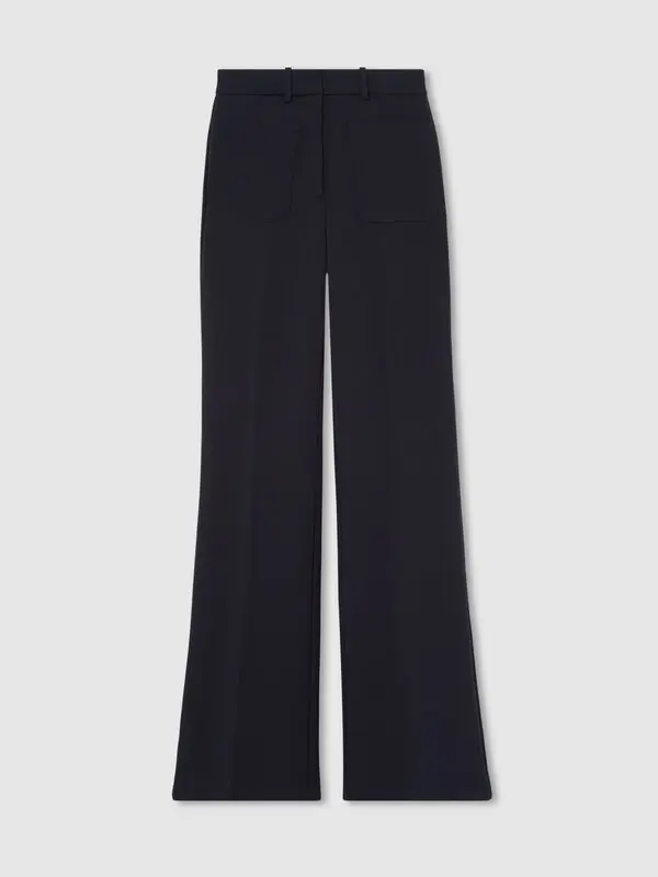 REISS Twill Patch-pocket Flared Trousers - Navy